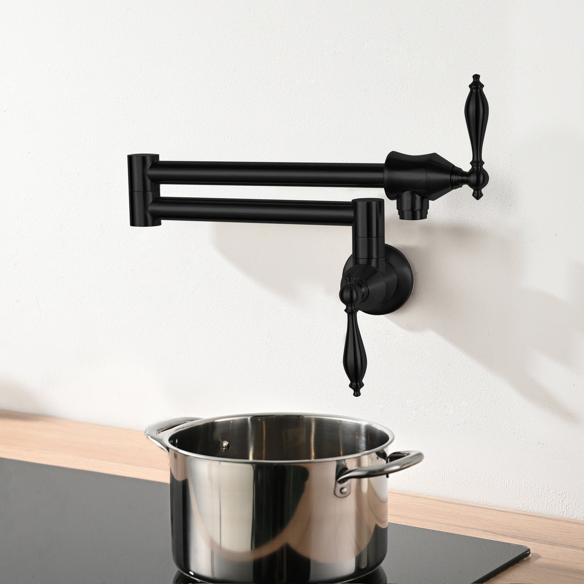 Pot Filler Faucets with Brass Wall Mount Double Joint Swing Arms for K ...
