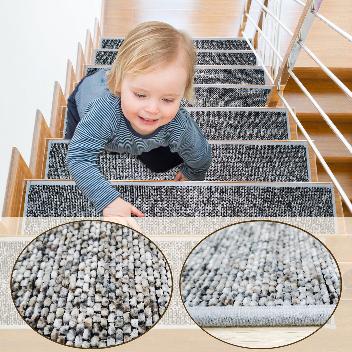 Stair Treads Non Slip Steps - Wooden Stair Runner Indoor - Reusable an ...