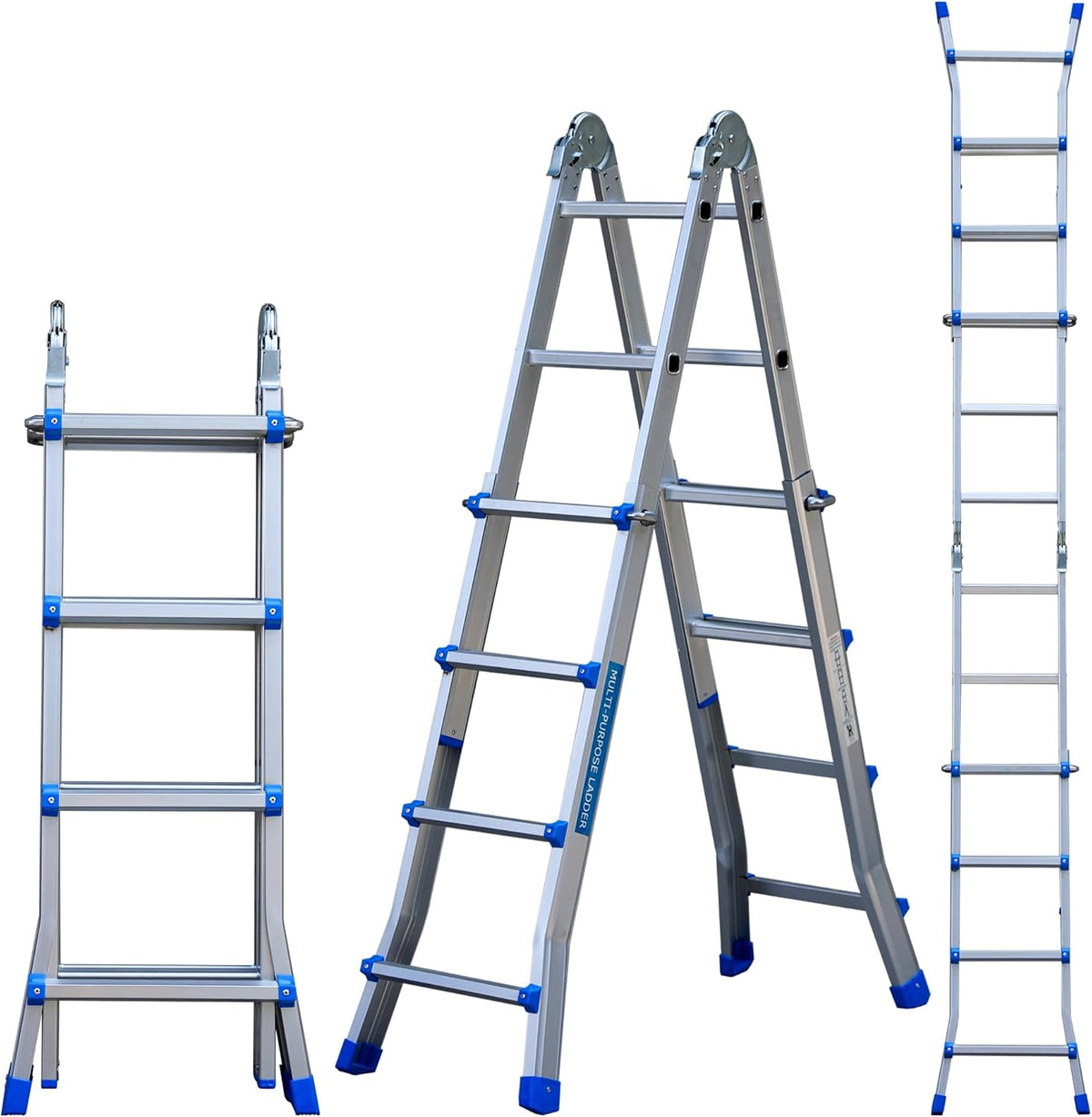 A Frame 4 Step Telescoping Ladder, 14 FT Reach Height Muti Position Fo ...