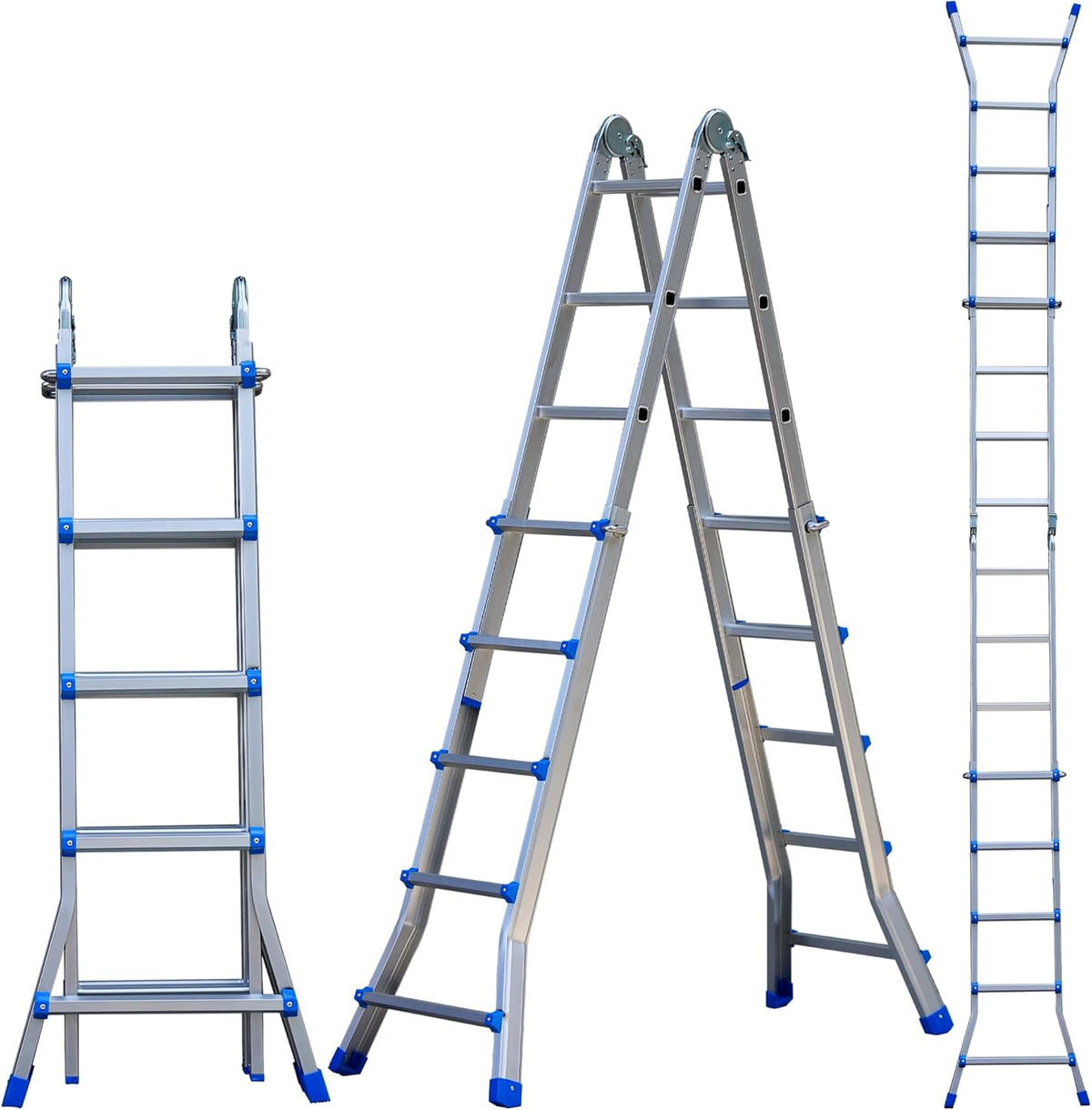 A Frame 5 Step Telescoping Ladder, 16 FT Reach Height Muti Position Fo ...